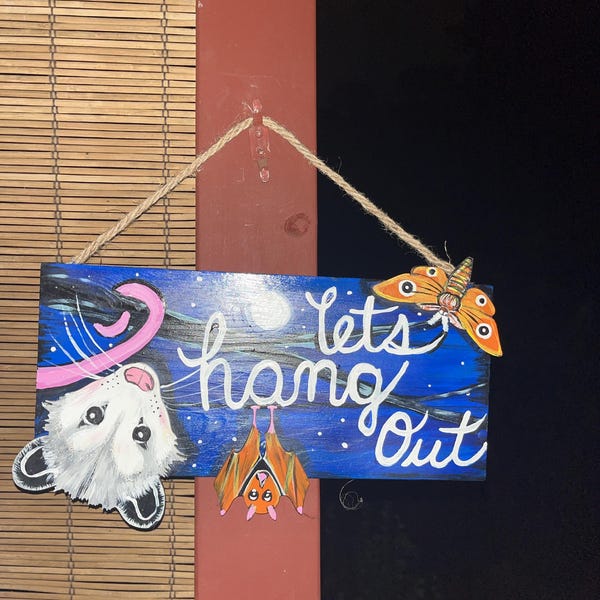 Opossum Sign With Turtle and Moth - Etsy