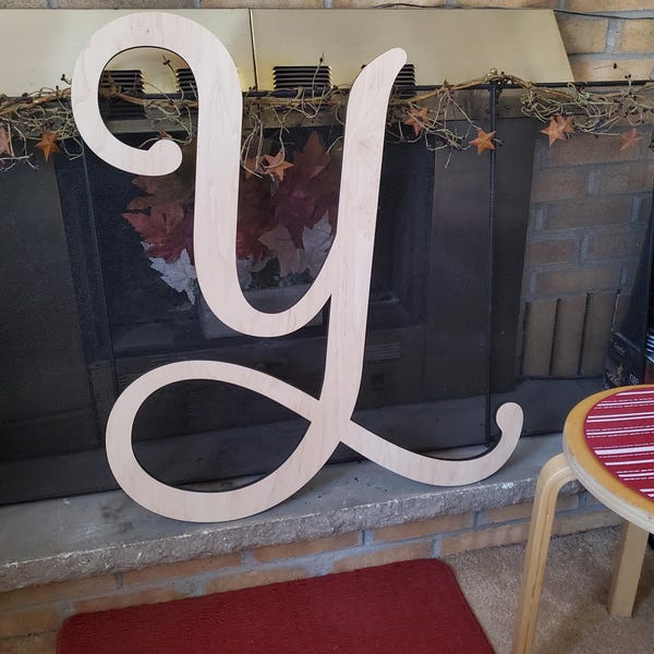 Cursive Wood Letter: Large Maple Monogram Wall Decor - Etsy