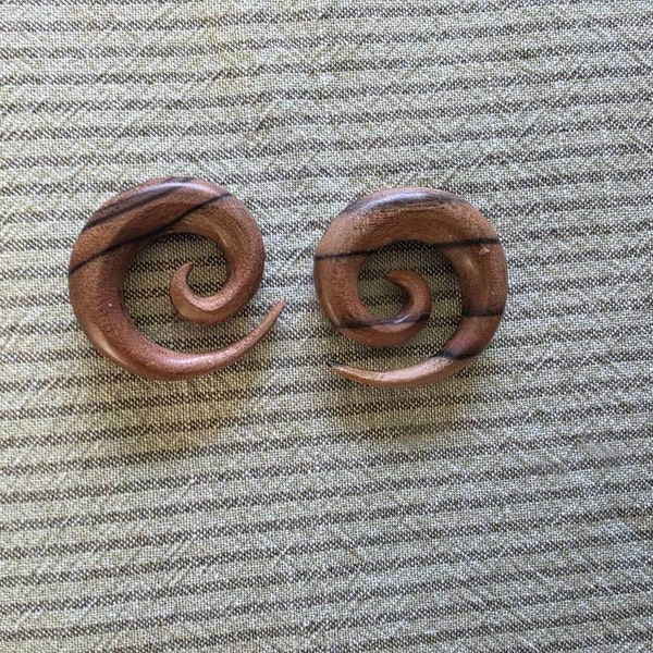 PAIR of Unique Organic Ebony Wood Spiral Tapers/plugs - Gauges 4g (5mm) Thru 0000 (12mm ...