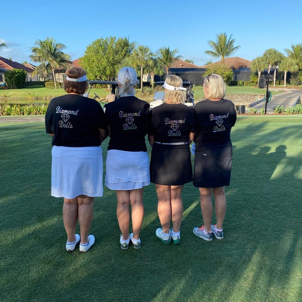 Golf Tournament Shirt DIAMONDS DIVOTS DIVAS Rhinestone Shirt Bling ...