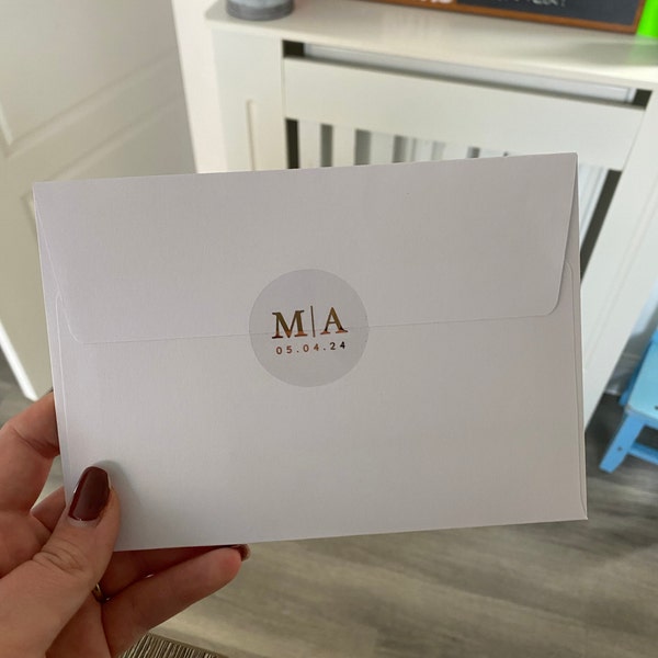 Foiled Wedding Initial Stickers, Personalised Wedding Favour Stickers ...