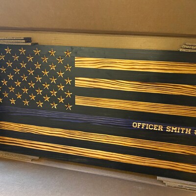 Rustic American Thin Blue Line Flag Wall Art Hand Made Burned Wood - Etsy