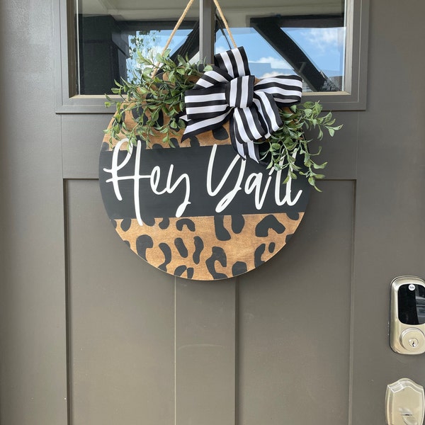 Round Painted Leopard Welcome Wooden Sign || Front Porch Wood Sign ...
