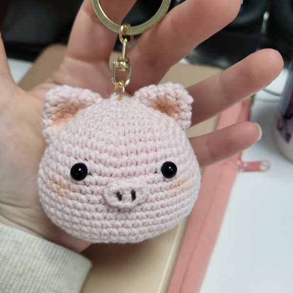 Mini Crochet Animals Cute Pig Head Key Chain— CROCHET PDF PATTERNS - Etsy