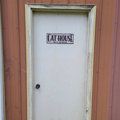 Cat House Mice Beware Metal Sign White Rustic Looking Aluminum Sign ...