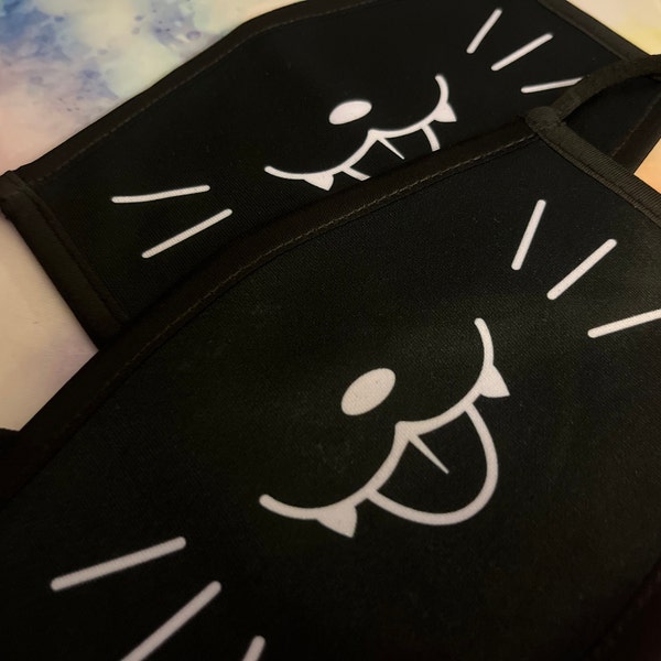 Cartoon Cat Face Mask, Reusable Cotton Face Mask With Elastic Ear Loop ...