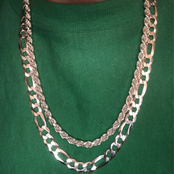 Italian Sterling Silver Figaro Chain Necklace 925 Made in Italy - Etsy