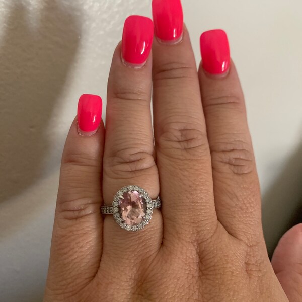 Beautiful Morganite Ring, Genuine Morganite Diamond Engagement Ring ...