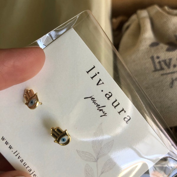 Hansa Hand Earrings-10k Gold Hand of Fatima Stud Earrings-spiritual ...
