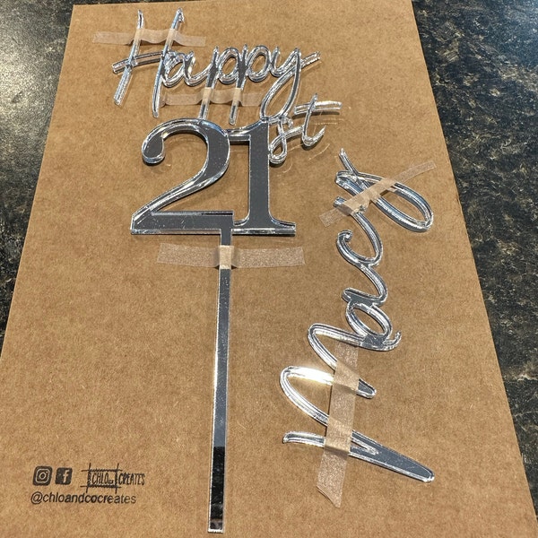 Acrylic Happy 21st Birthday Cake Topper and Name Cake Charm, Gold ...