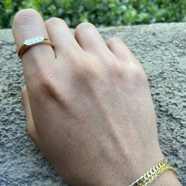 14K Gold Simple Rectangle Ring, Personalized Rectangle Ring, Custom ...