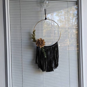 Natural Macrame Hoop Wall Hanging With Neutral Sola Wood Flowers and ...