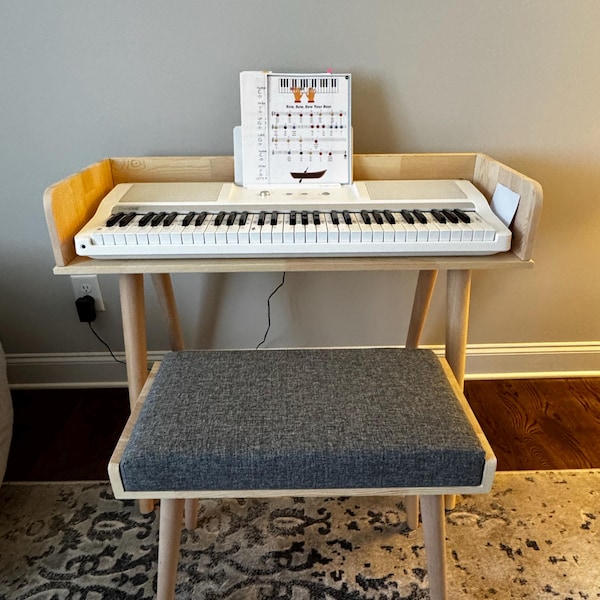 Mid Century Modern Piano Keyboard Stand, Solid Wood Kids Piano Stand ...