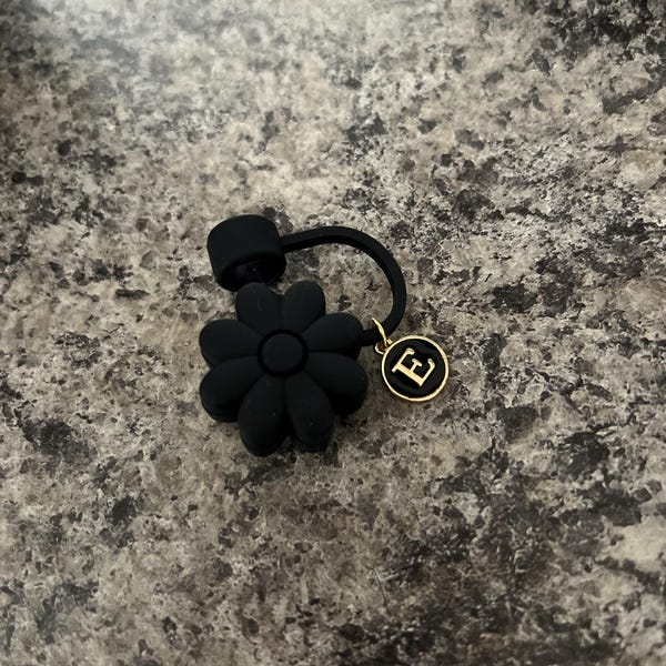 Black Flower Straw Topper, Custom Straw Cover, Drink Cover, Straw ...