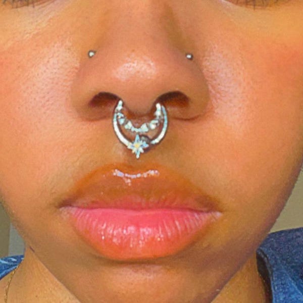16G Star/moon/planet Dangle Septum Ring/daith Earrings/helix Hoop ...