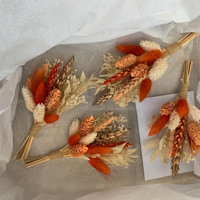 Burnt Orange Buttonhole Orange Dried Flower Boutonniere Autumn Themed ...