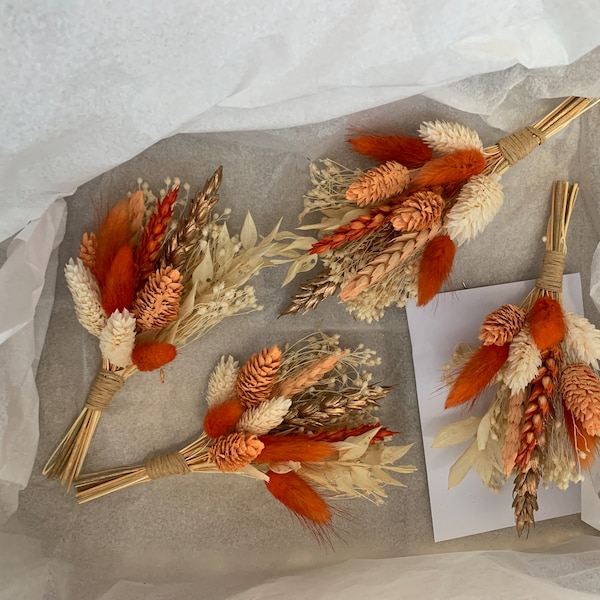 Burnt Orange Buttonhole | Orange Dried Flower Boutonniere | Autumn ...