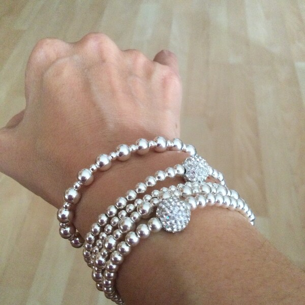 925 Sterling Silver Stretch Bracelet, Bracelet, Stacked Bracelets - Etsy