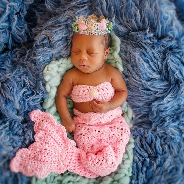 Mermaid Princess - Crochet Newborn Mermaid Tail & Starfish HEADBAND ...