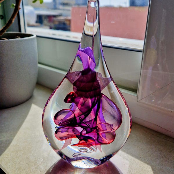 Blown Glass Paperweight Drop Sculpture Purple Accent Wedding ...