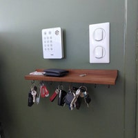 Floating Wooden Shelf With Key Hooks Wall Key Holder Entryway Shelf ...
