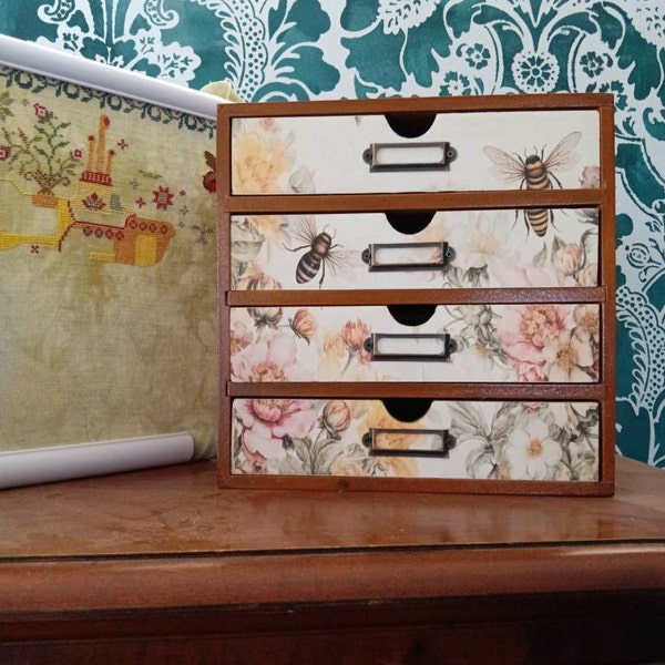 DMC Floral Wood Embroidery Floss Organizer: 4-drawer Storage Cabinet - Etsy