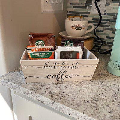 Coffee Bar Wood Box, Coffee Bar Storage, Wood Coffee Caddy, Coffee Bar ...