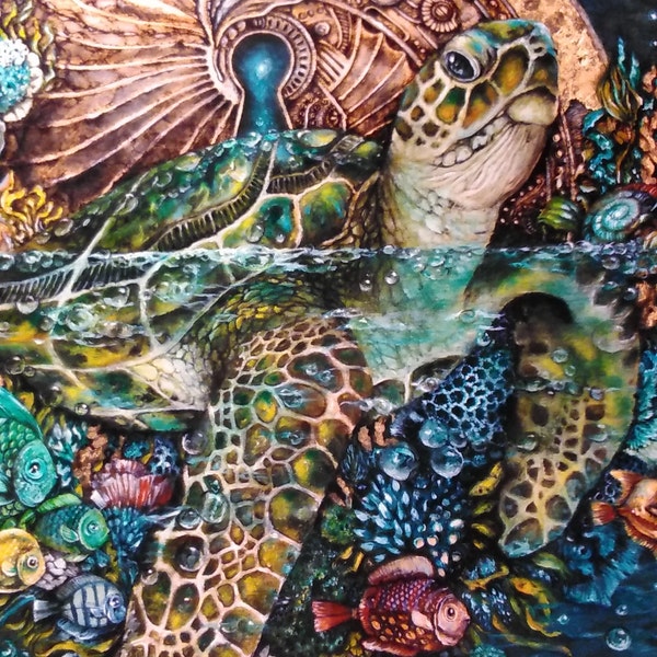 Fantasy Art Print, Mermaid Wall Art, Sea Turtle Art - Etsy