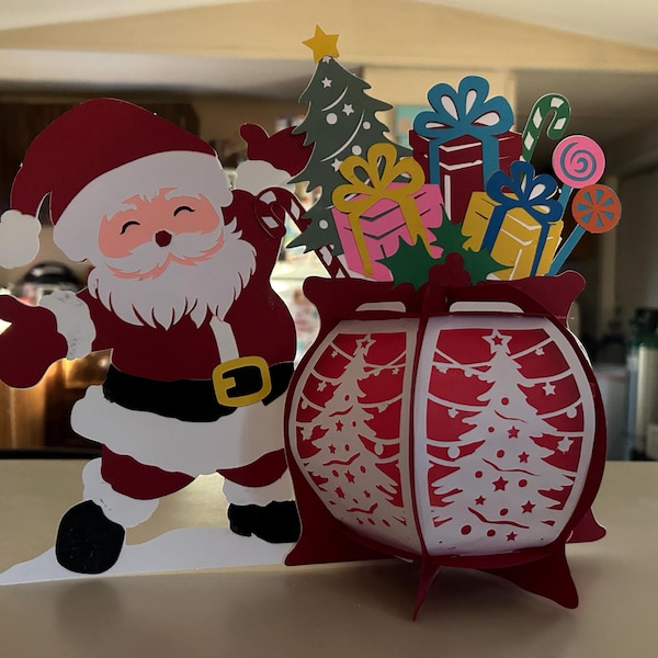 Santa Gift Bag Lantern Paper Cut SVG: 3D Christmas Tree Luminary ...