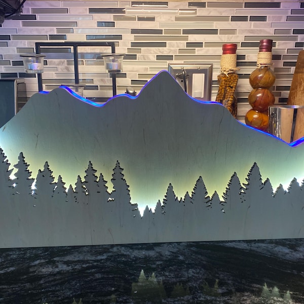 Mountain Wall Art With Lights, Mountain With Trees Wall Art, Mountain ...