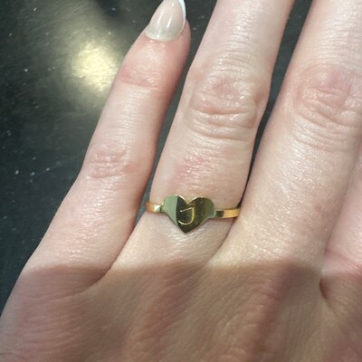 14K Gold Heart Ring, Initial Ring, Pink Heart Ring, Custom Midi Ring ...