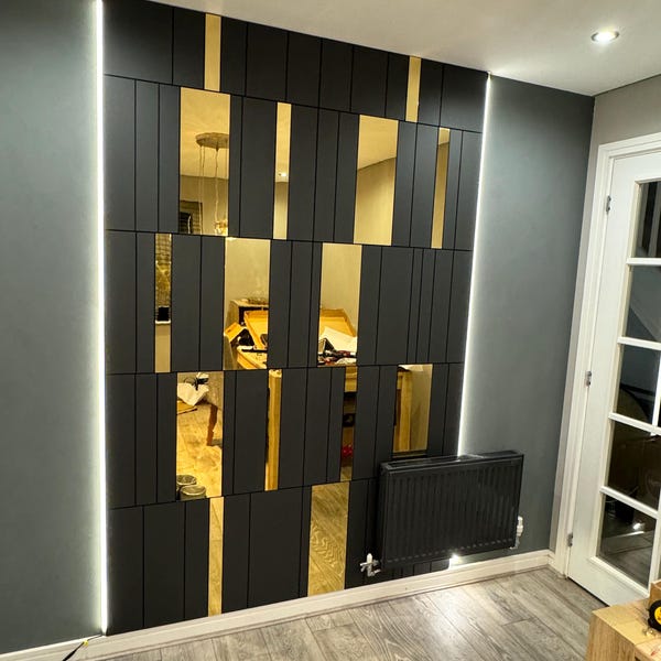 Dark Grey & Gold 3D Wall Panels – Luxury Accent Wall Decor – Mirror ...