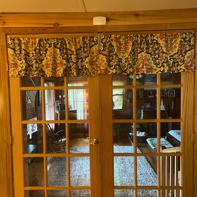 Floral Botanical Valance in Golden Browns, Dark Cream, Soft Teal, Aquas ...