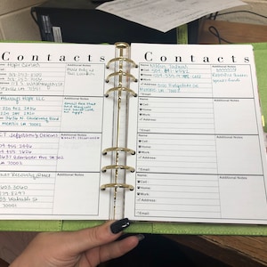 Contacts / Address Book Insert for Filofax, Kikki K, Pellostudio - A5 ...