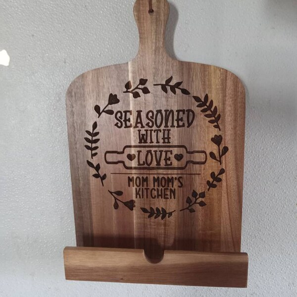 Personalized Wooden Recipe Book Holder, Wood Cookbook Stand, Custom ...