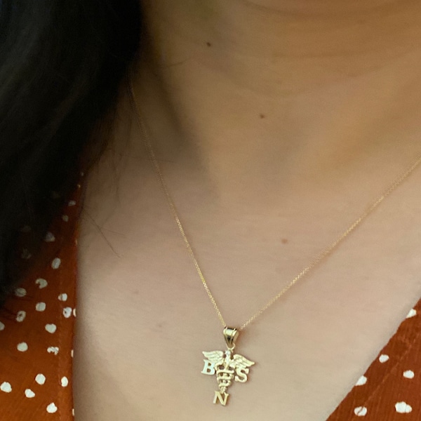 BSN Nurse Necklace in Solid 14K Gold - Etsy