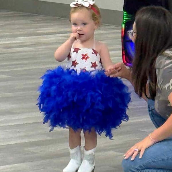 Patriotic Sequin Star Girls Feather Pageant Dress, Girls Dress, Toddler ...