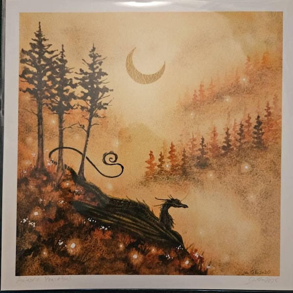 Dragon Art Print - Blue Pine Dance - Fantasy Art. Watercolor Art ...