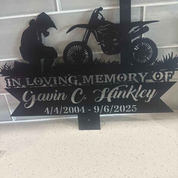 Personalized Dirt Bike Memorial Garden Stakes, Racer Man is Kneeling at ...