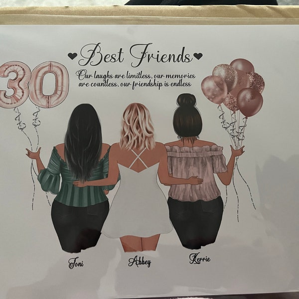Personalised Group of Friends Print, Best Friend Print, Portrait, Plus ...