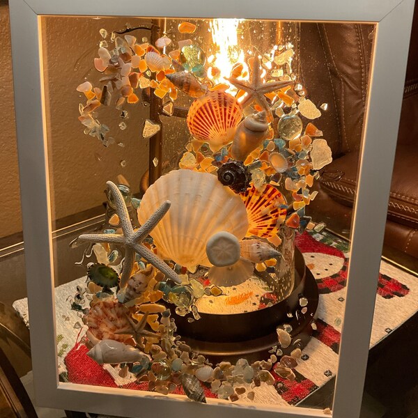 Seashell Glass Art for Beach Decor, Beach Art Made From Seashells on ...