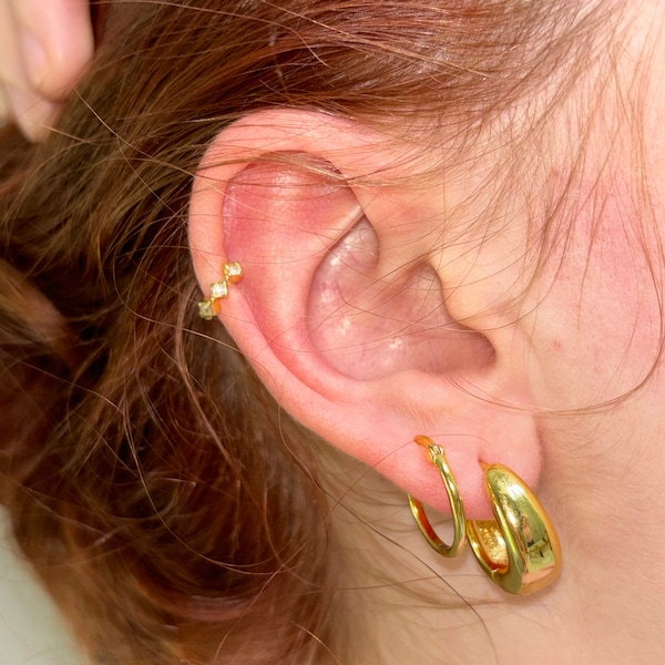 Dainty Bezel Rook Hoop Earring • Bezel Stone Helix Hoop • Rook Earring ...