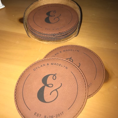 Monogrammed Leather Coaster Set, Personalized Engraved Gift, Customized ...