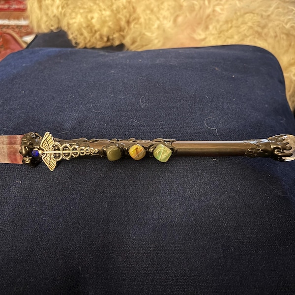 11" Natural Crystal Magic Wand, Handmade Black Wand, Quartz Magic ...