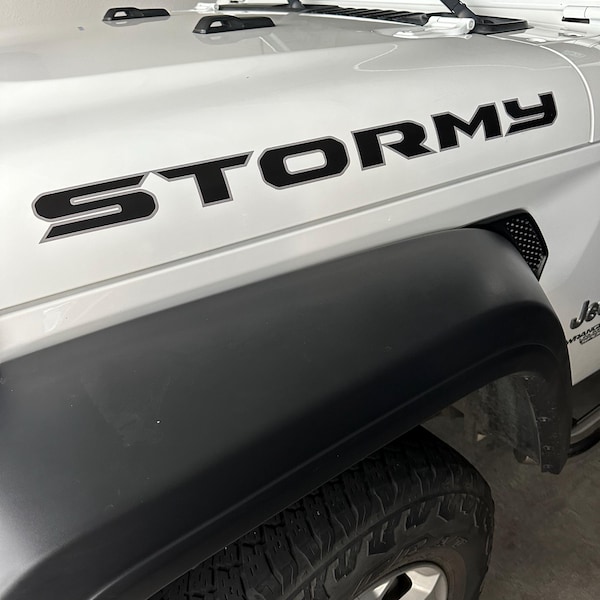 Custom Black Lettering Sticker Decal for Hood With an Outline | Set of ...