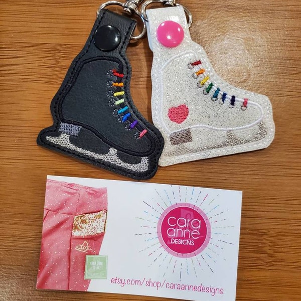 Ice Skate Snap Key Fob Key Chain, Embroidered Vinyl in Your Choice of 2 ...