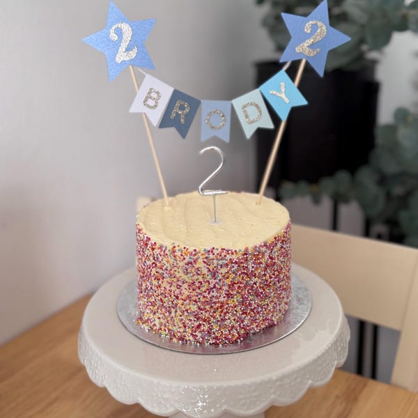Blue Star Cake Topper Boys Pastel Blue 1st Birthday Rainbow Bunting ...