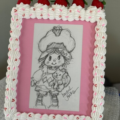 Fake Cake Photo Frame White With Strawberries Pieces and Strawberries ...