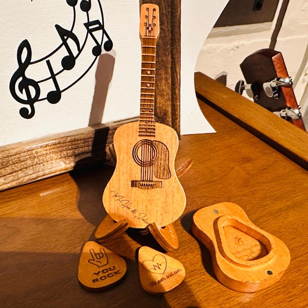 Custom Wooden Guitar Pick Box With Personalized Engraving, Unique ...
