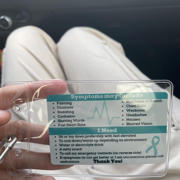 Pots Medical Card, Pots Syndrome Medical Card, Pots Awareness Wallet ...